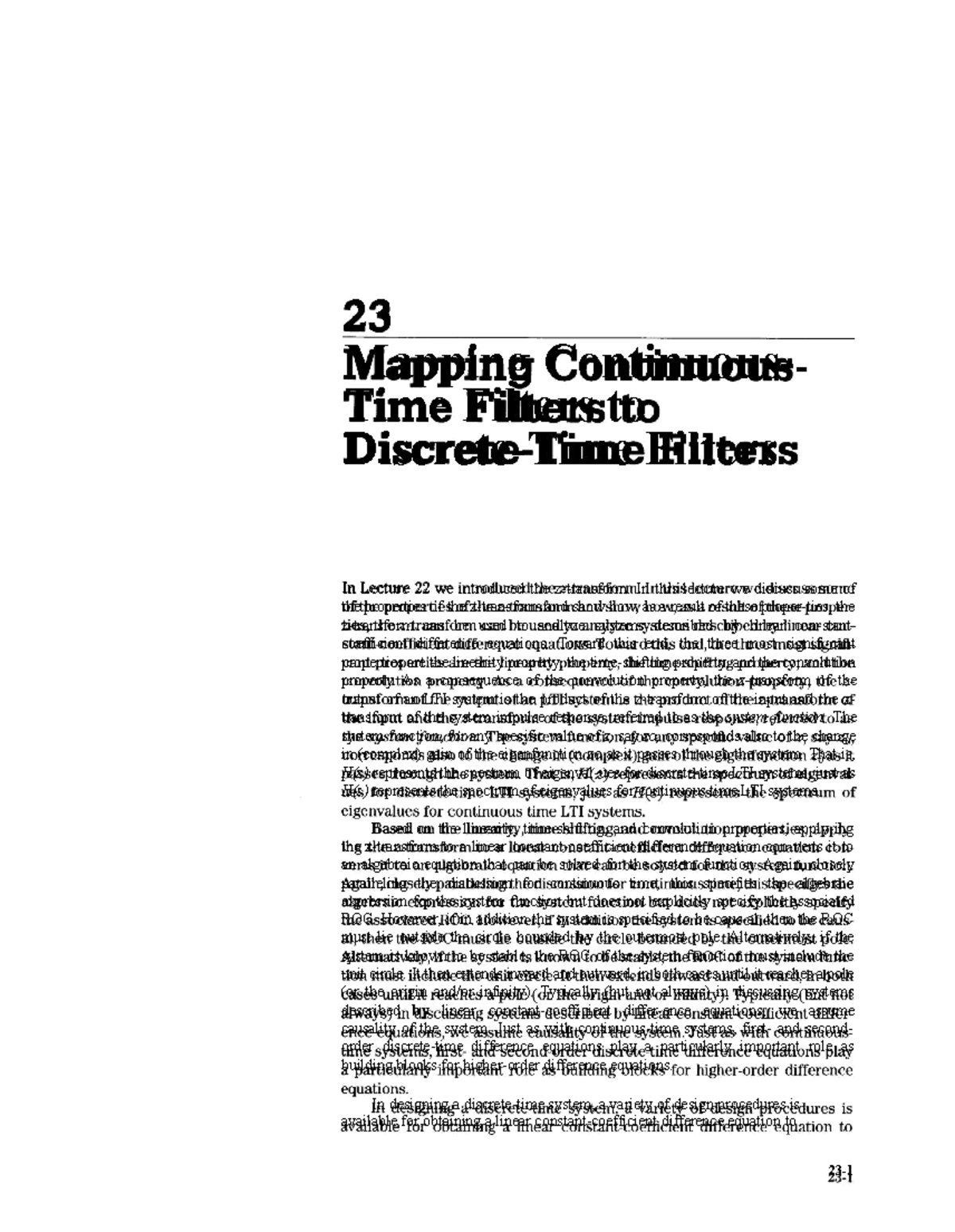 Mapping Continuous Time Filters To Discrete Time Filters 23 Mapping Continuous Time Filters