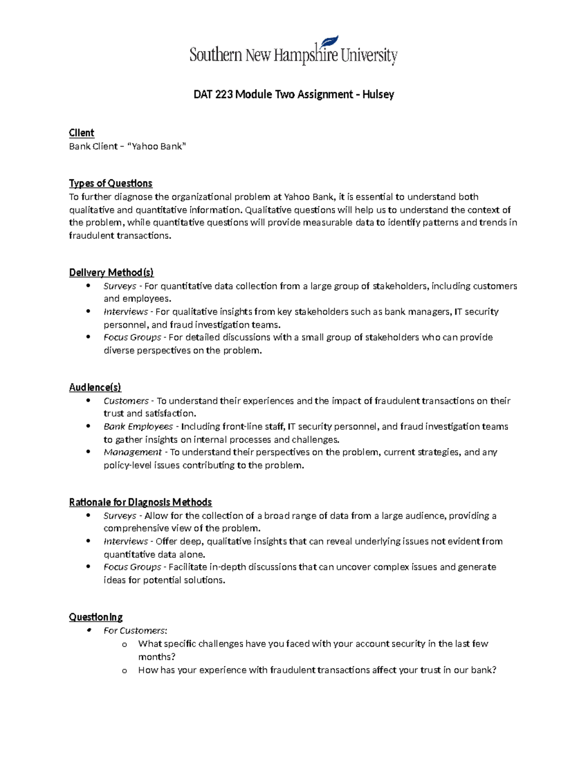 DAT 223 Module Two Assignment - Hulsey - DAT 223 Module Two Assignment ...