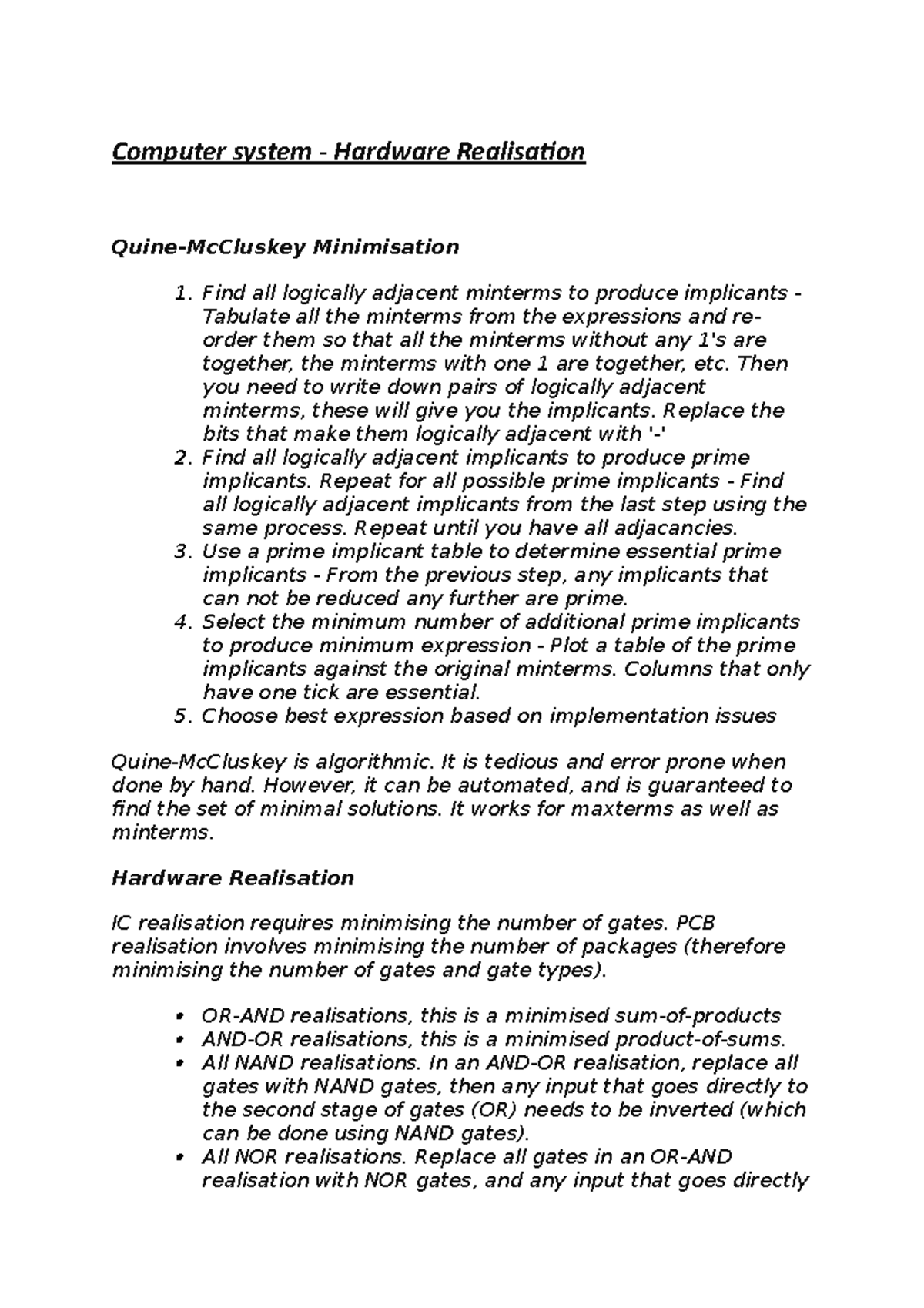 Computer system - Hardware Realisation - Computer system - Hardware ...