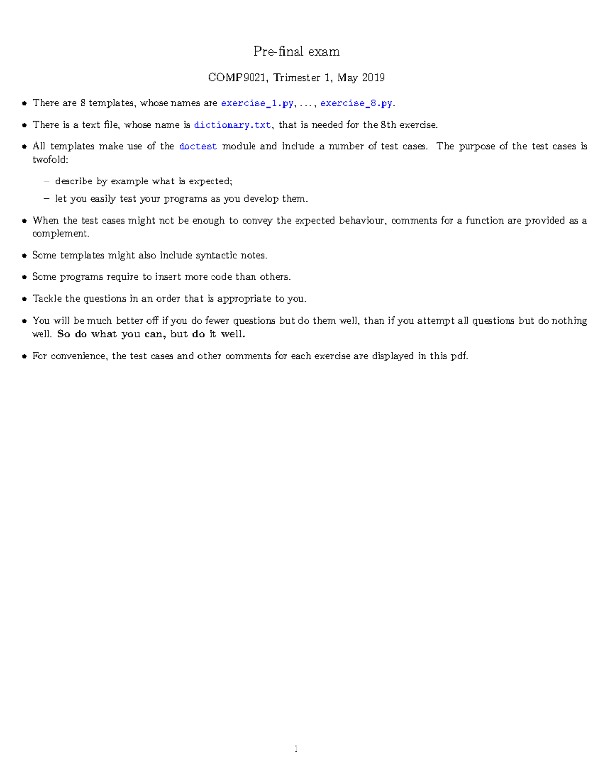 Pre-final Exam Notes for COMP9021, Trimester 1, May 2019 - Pre-final ...