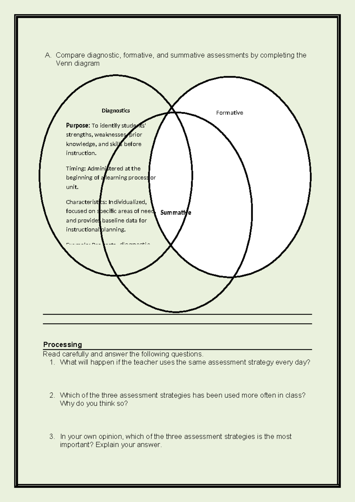 Sample- Portfolio-FS1 - Formative A. Compare diagnostic, formative, and ...