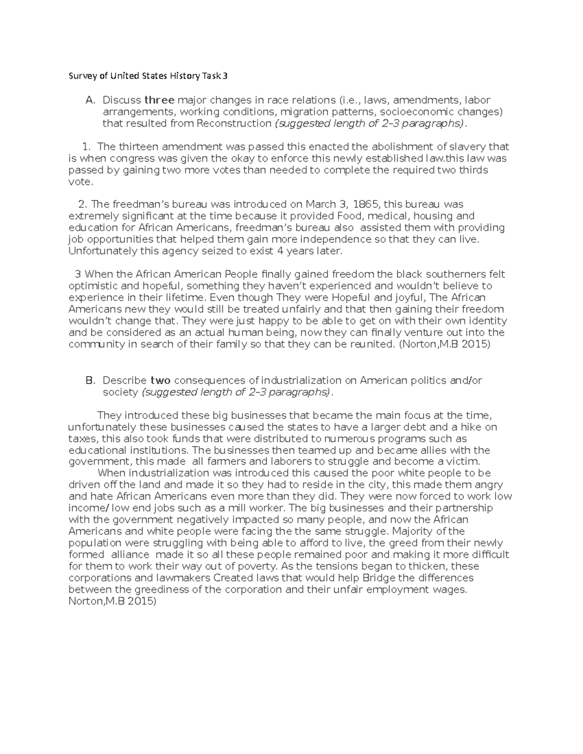 FR Survery of United States History Task 3 copy - Survey of United ...