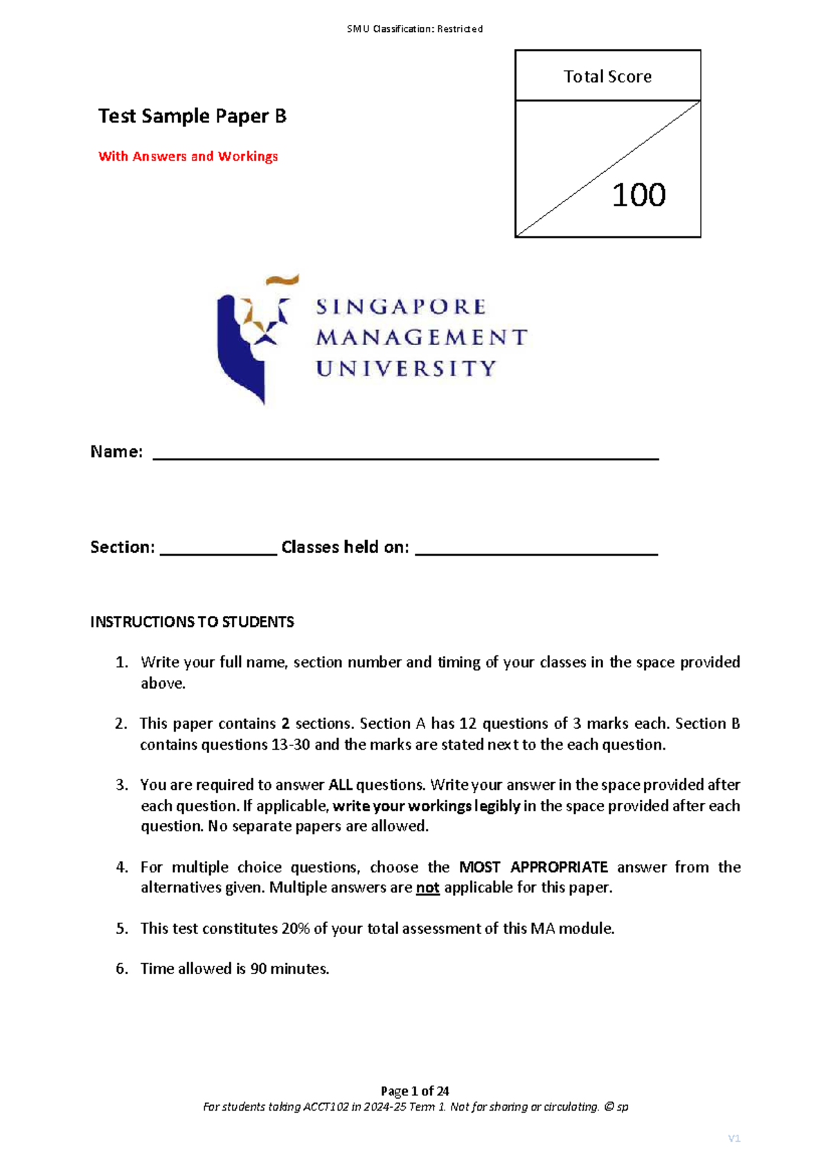 4. Test Sample Paper B with Ans 2024-25-S1 - Page 1 of 24 For students ...
