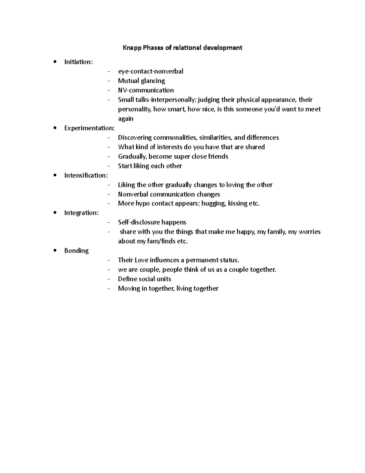 Cmn 2 - Communication notes - Knapp Phases of relational development ...