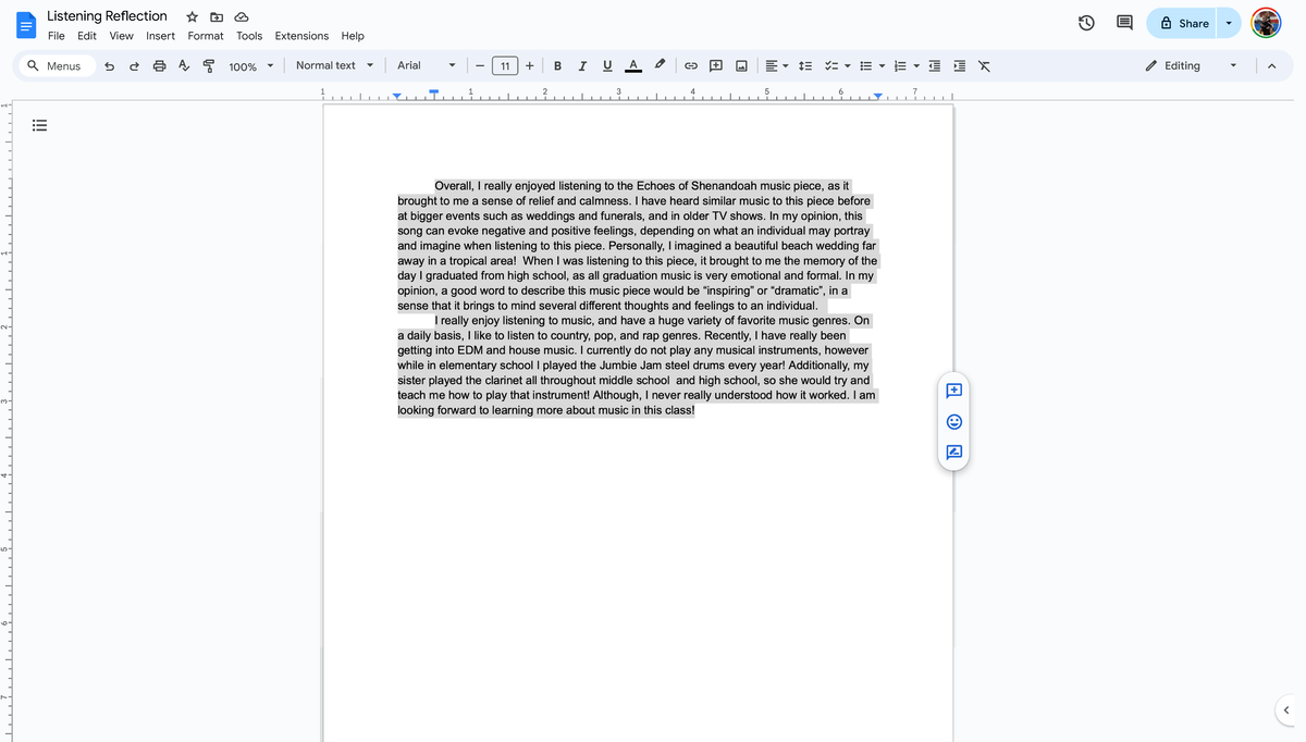 Listening Reflection - Google Docs - Clinical Medicine - Listening ...