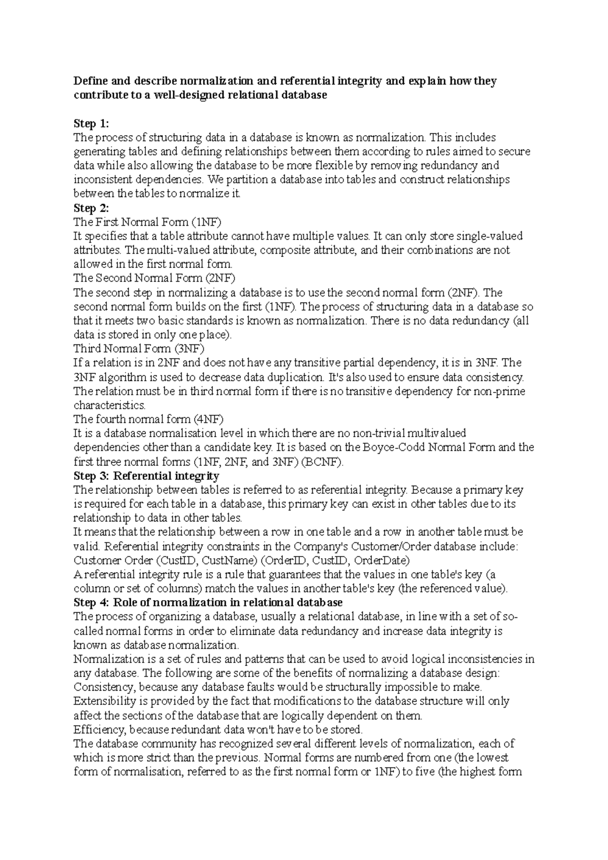 Normalization and referential integrity - This includes generating ...