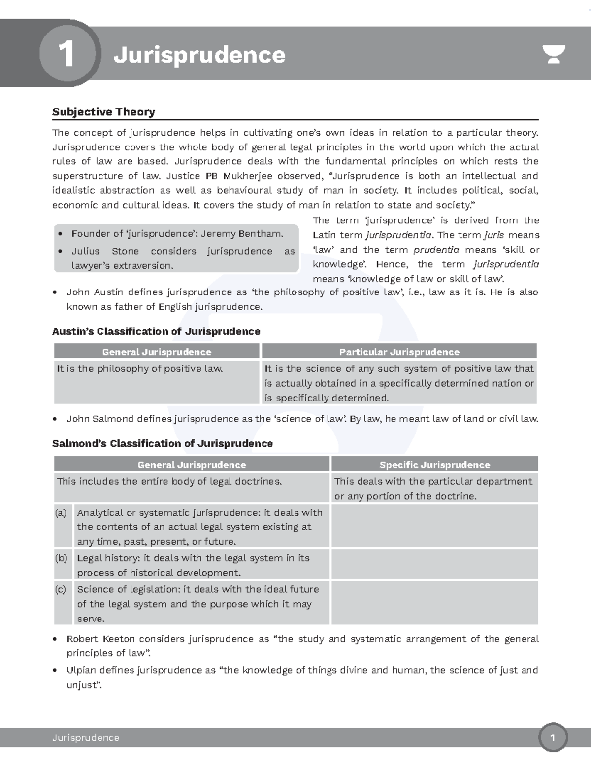 Jurisprudence - help in judiciary - 1 Jurisprudence Subjective Theory ...