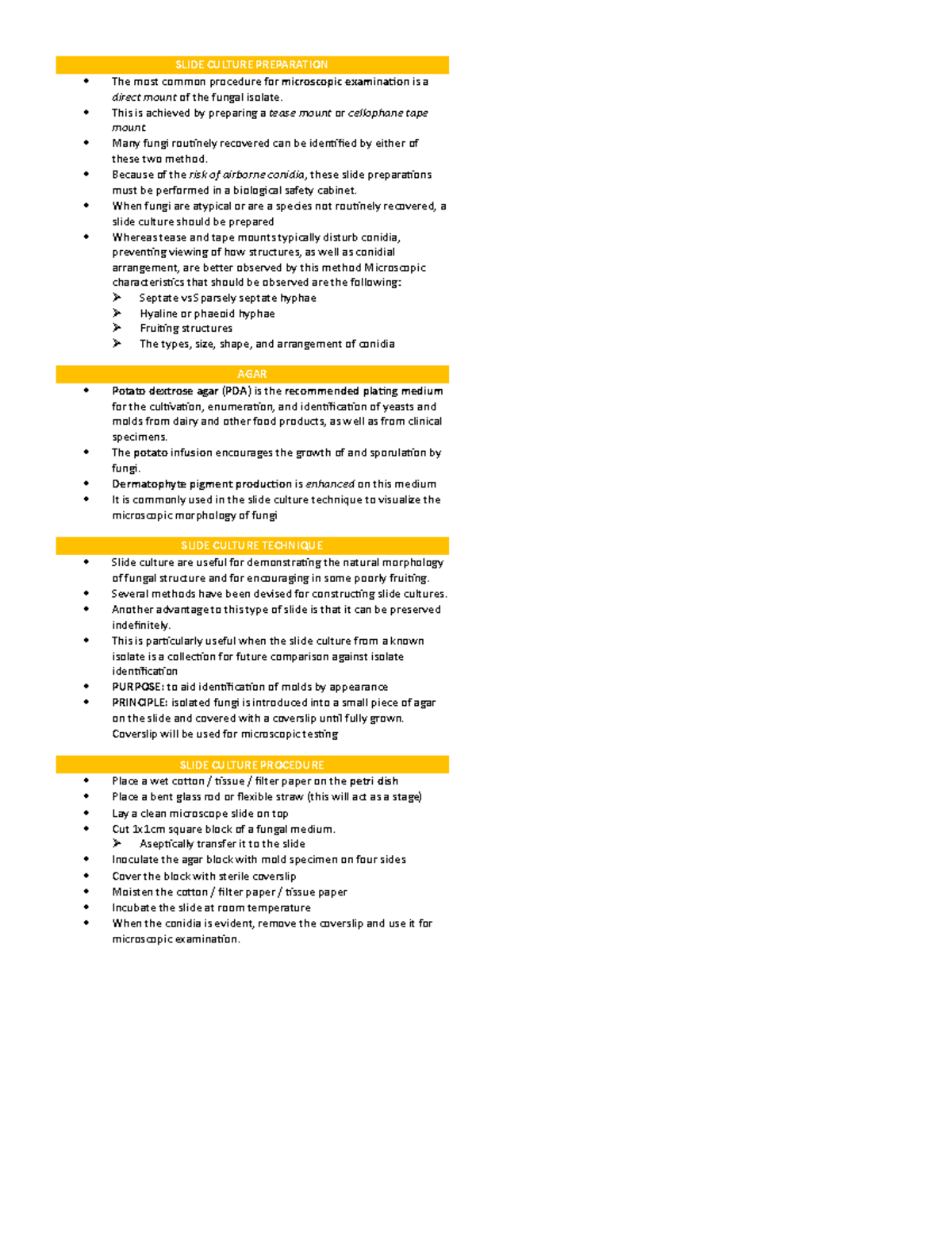 Slide Culture Preparation - SLIDE CULTURE PREPARATION The most common ...