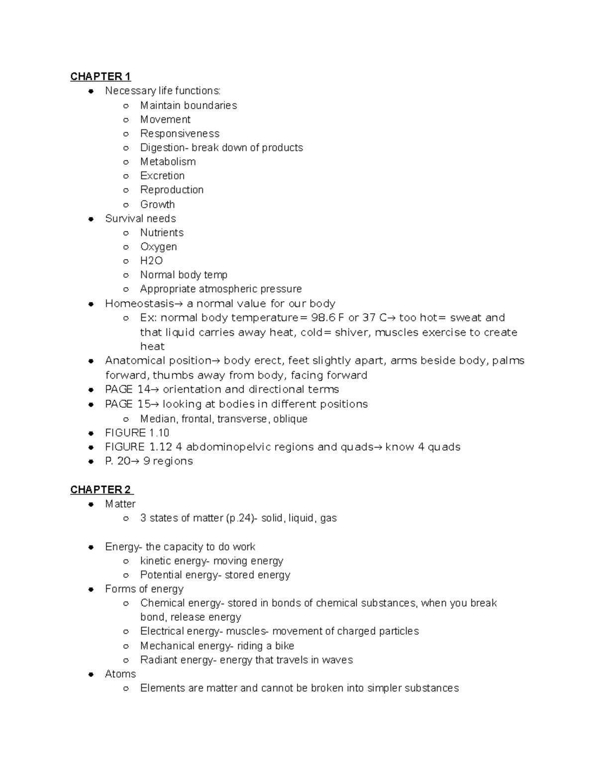 A+P Fall 2020 Lecture Notes - CHAPTER 1 Necessary life functions ...