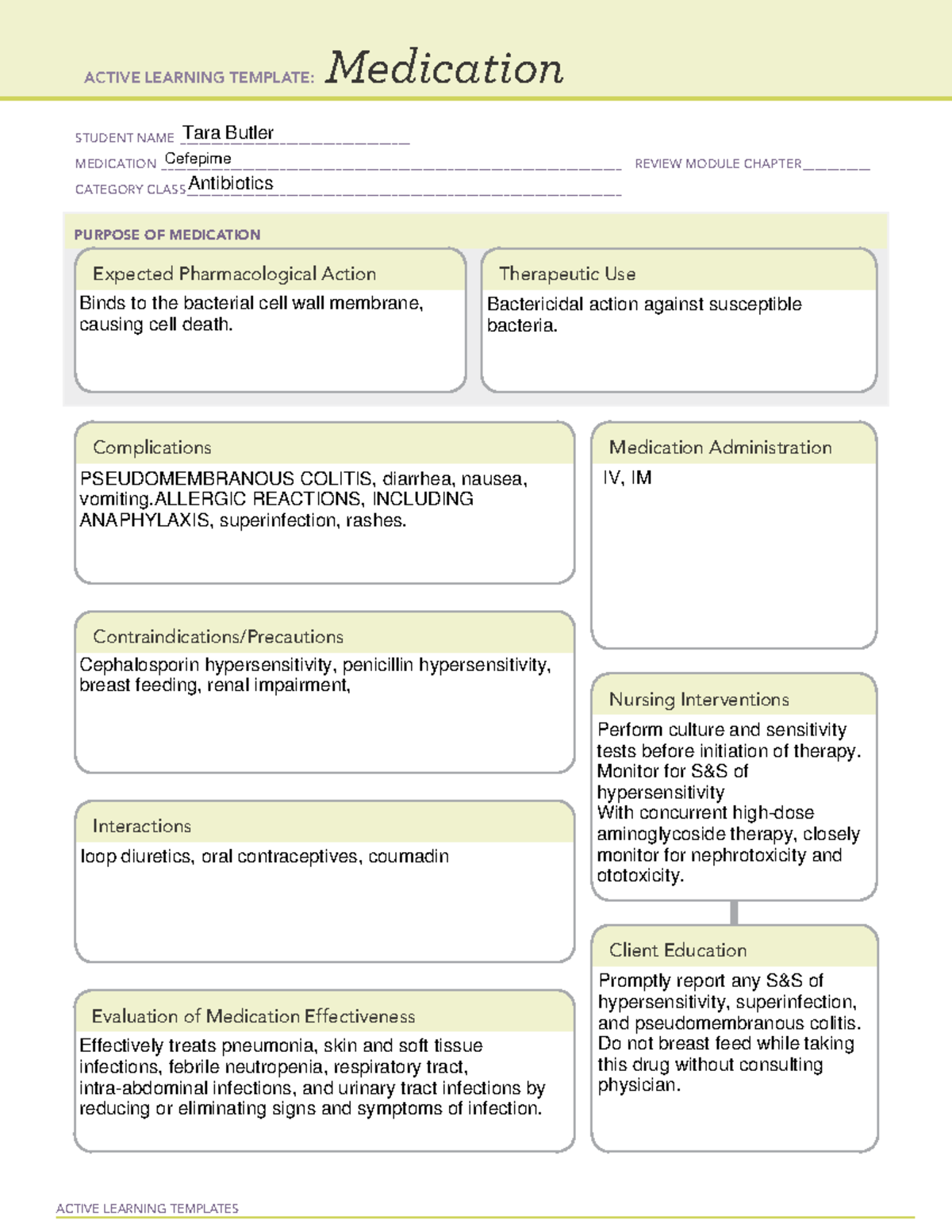 Week8 cefipime - ati - ACTIVE LEARNING TEMPLATES Medication STUDENT ...