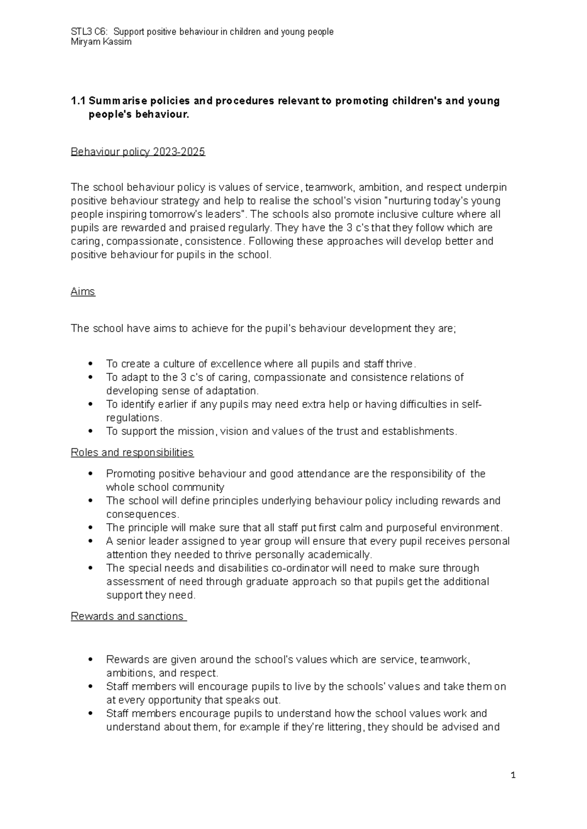 Summarise policies and procedures relevant to promoting children ...