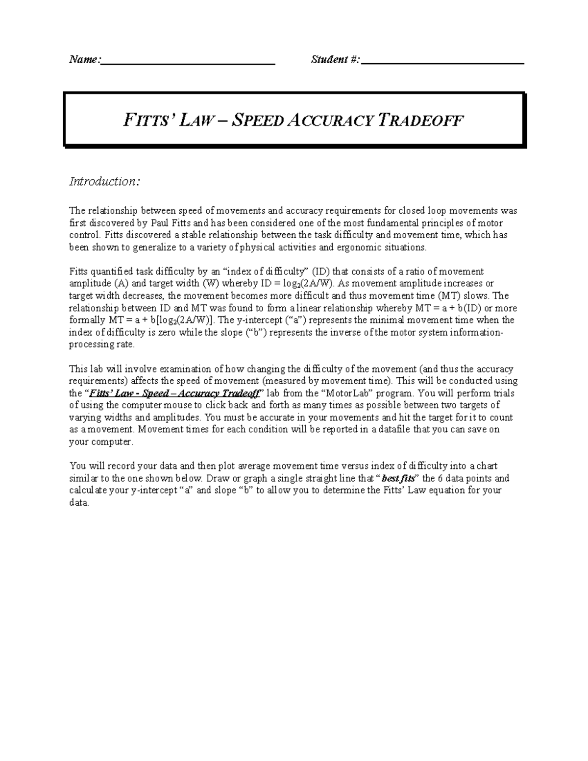 12. Fitts' Law - Lab Activity - Name: Student #: FITTS’ LAW – SPEED ...