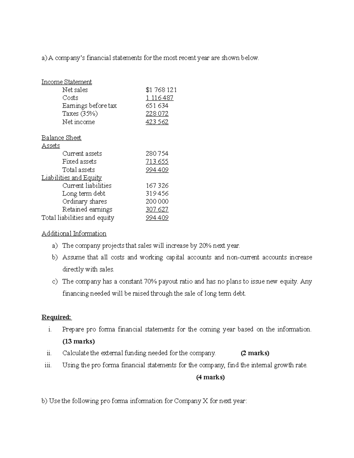 Fin Planning model Practice - a) A company’s financial statements for ...