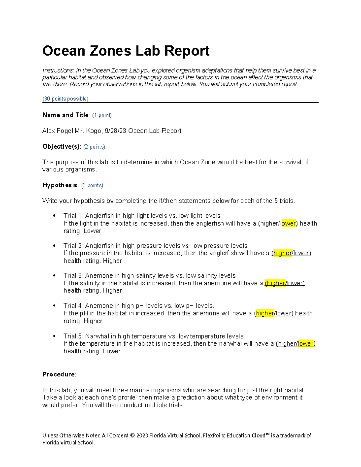 1.03 ocean zones lab report - Ocean Zones Lab Report Instructions: In ...