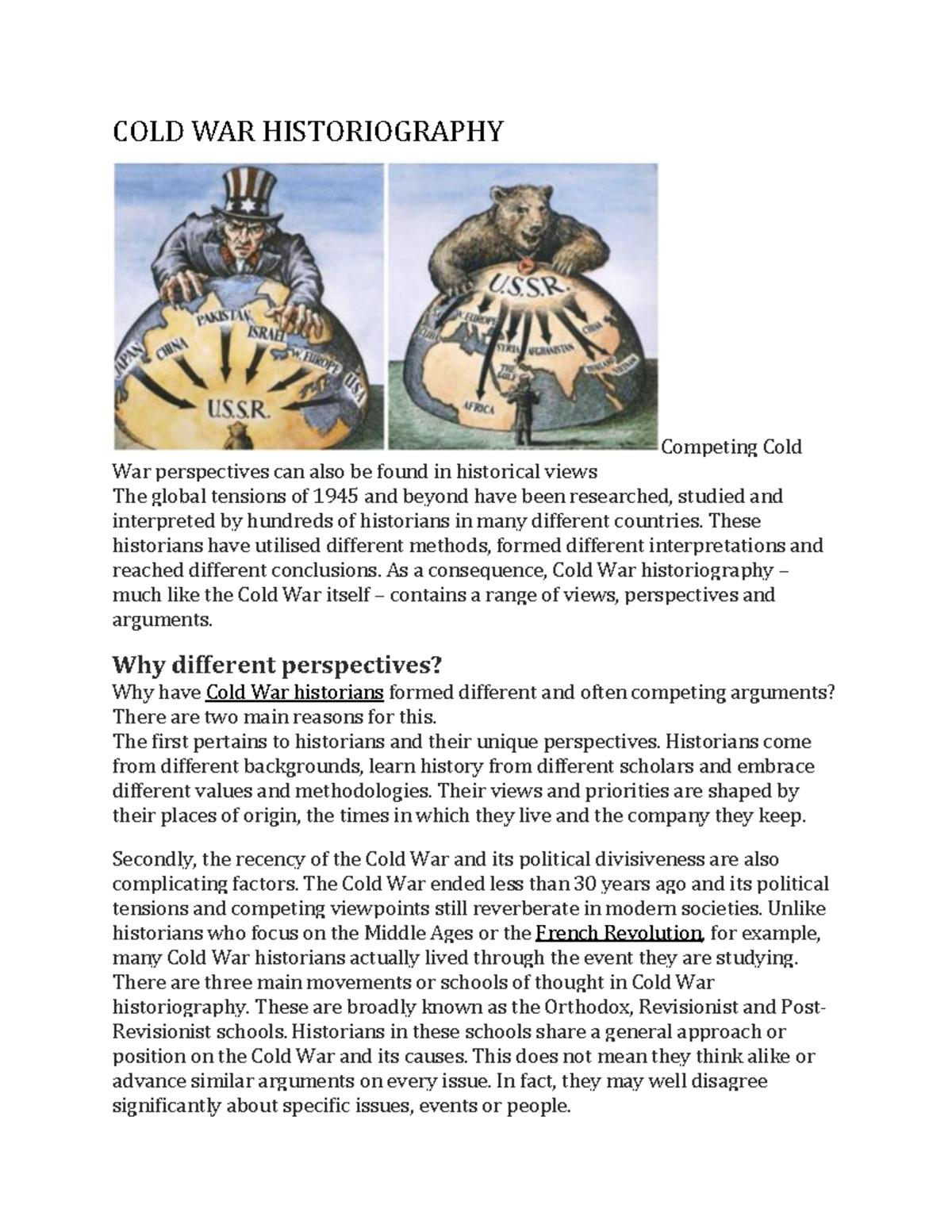 COLD WAR Historiography - COLD WAR HISTORIOGRAPHY Competing Cold War ...