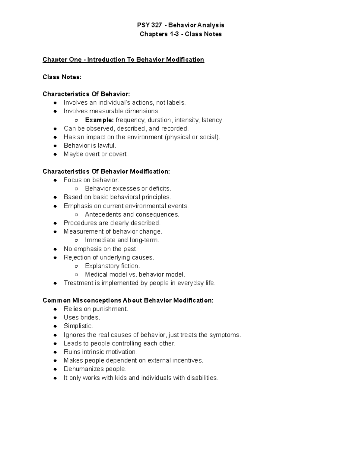 PSY 327 Ch. 1-3 Notes - Chapters 1-3 - Class Notes Chapter One ...