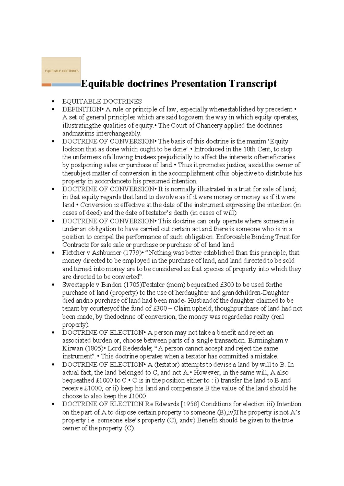 Equitable doctrines Presentation Transcript - • A set of general ...