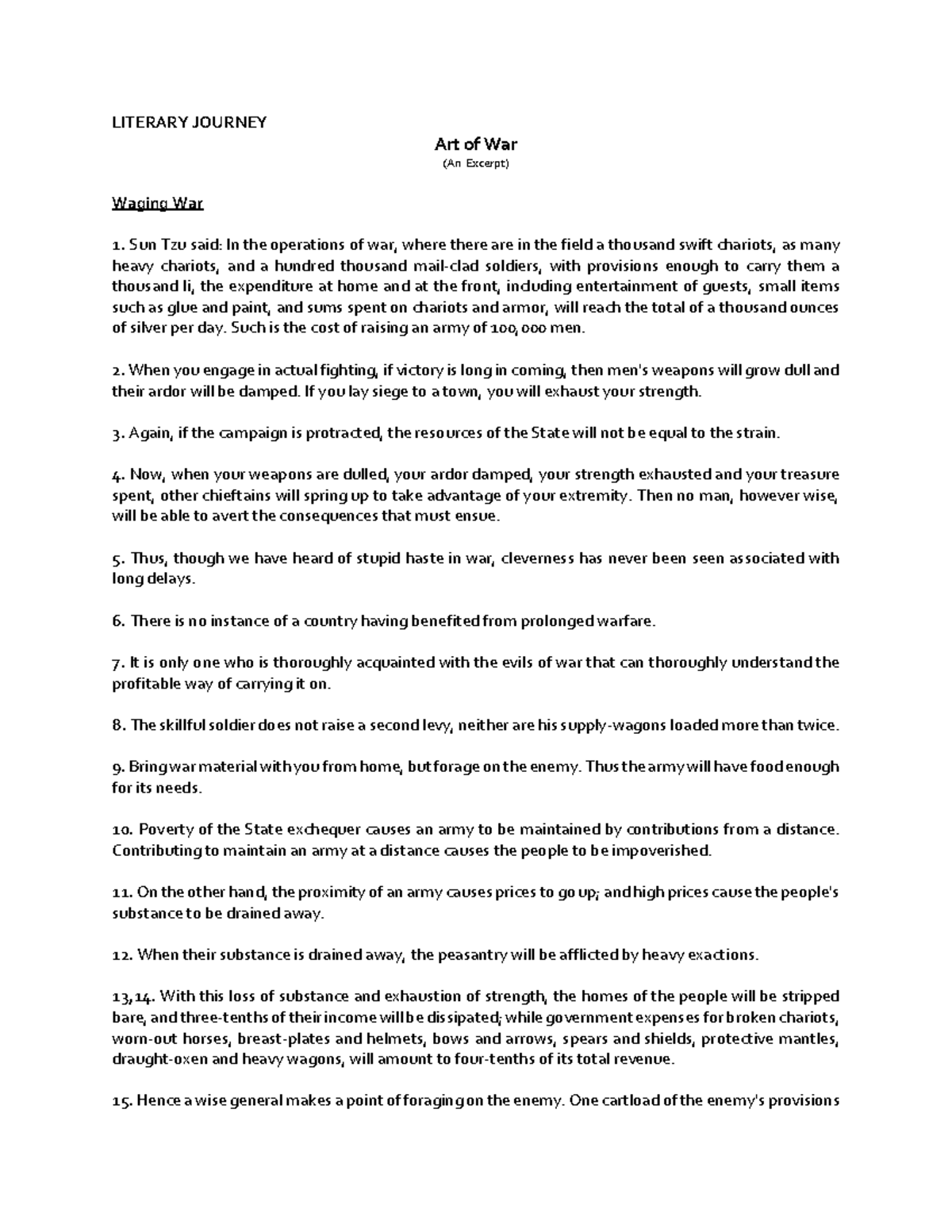 Art of War - Lecture notes 5 - LITERARY JOURNEY Art of War (An Excerpt ...