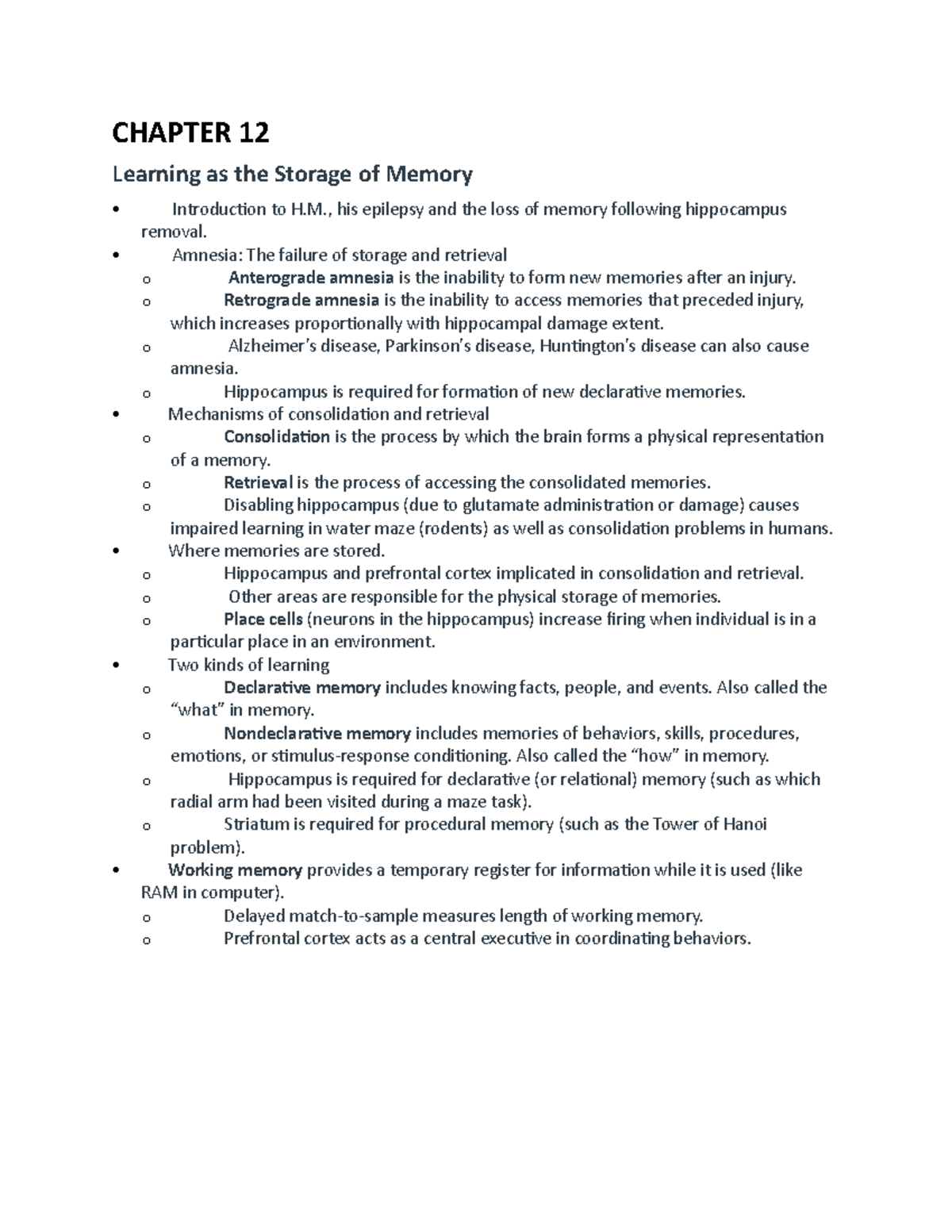 Chapter 12 - Lecture notes 12 - CHAPTER 12 Learning as the Storage of ...