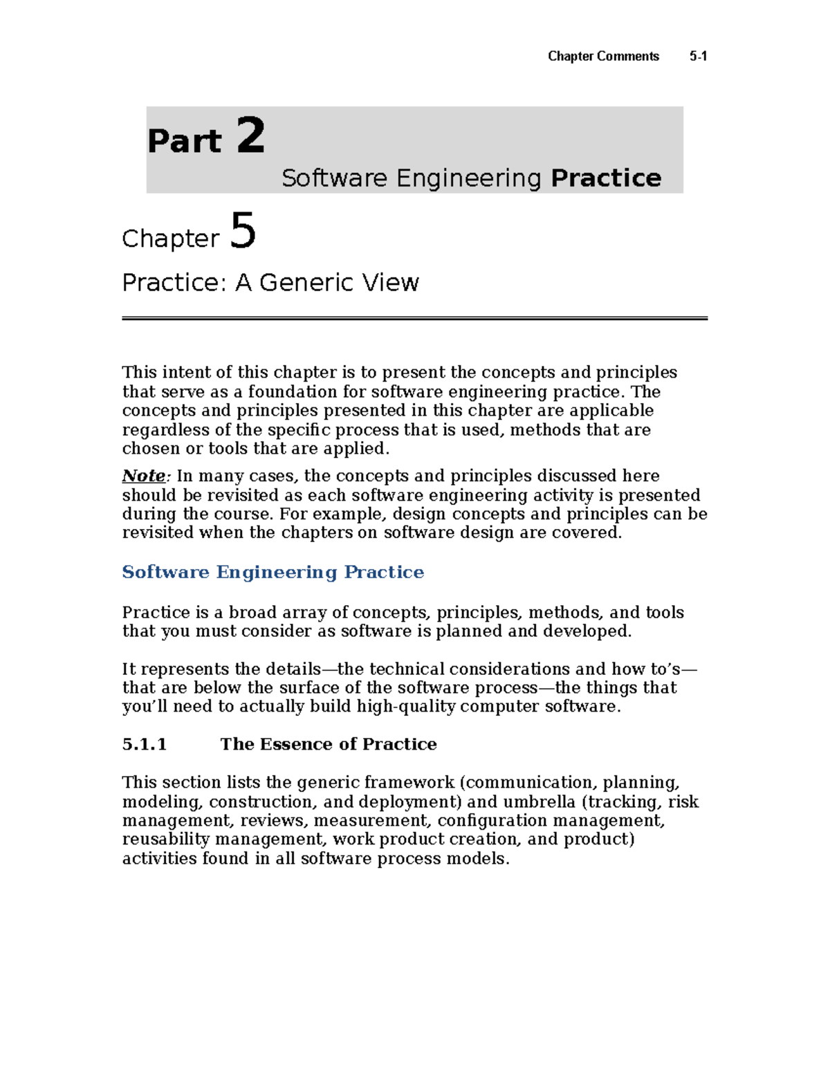 Chapter 5 - Notes - Chapter Comments 5- Part 2 Software Engineering ...
