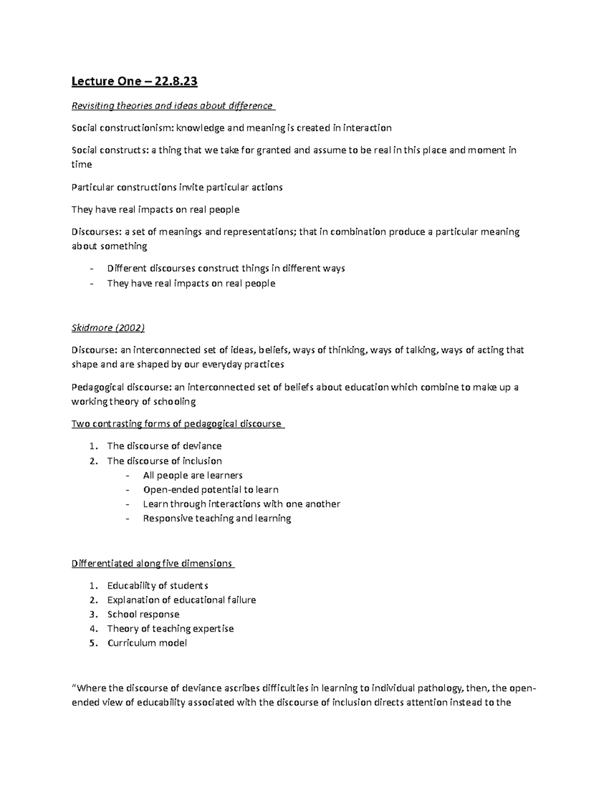 Inclusive and Special Education - Lecture One – 22. Revisiting theories ...