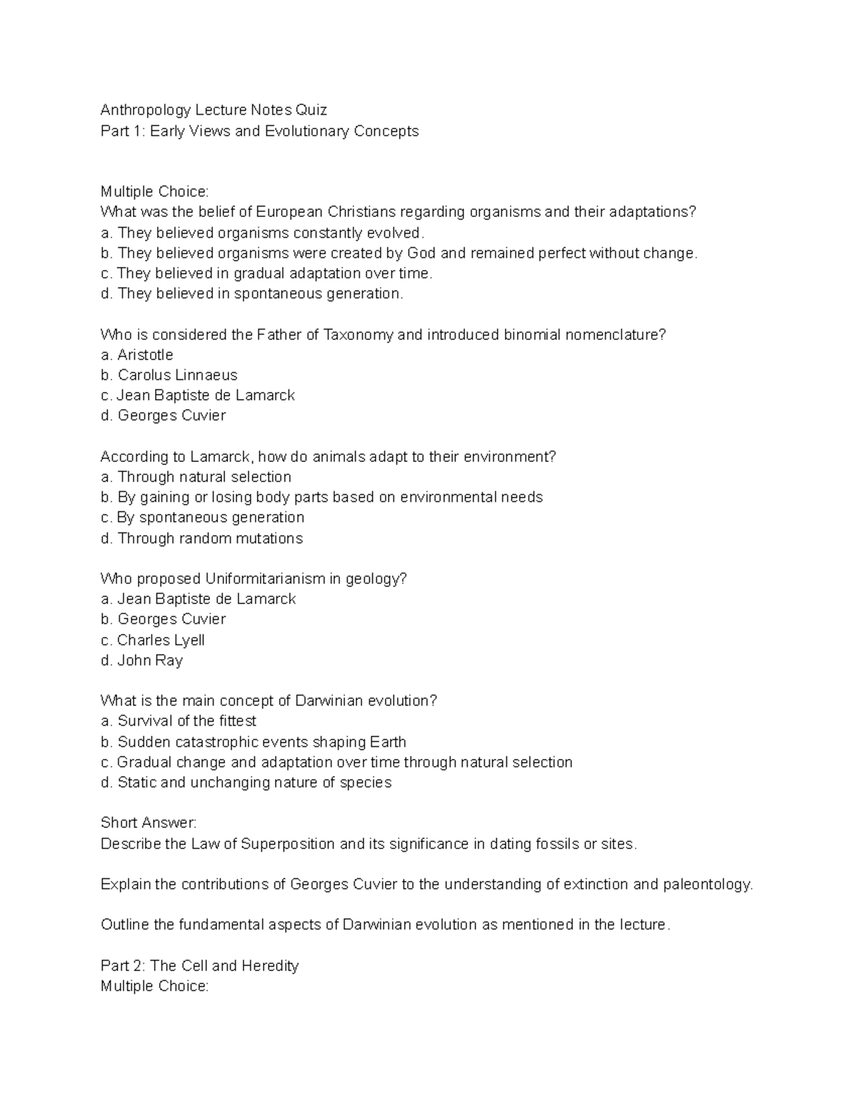 Anthro Quiz pt 1 (lec only) - Anthropology Lecture Notes Quiz Part 1 ...