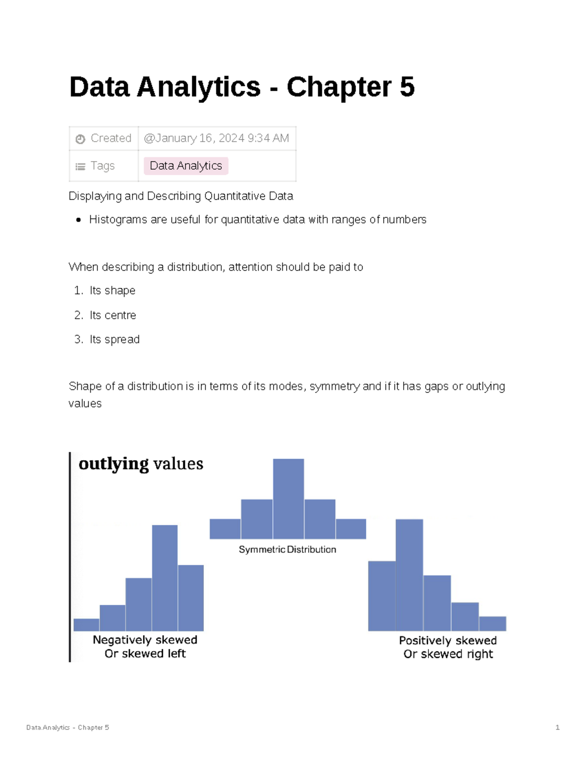 Data Analytics - Chapter 5 - A distribution whose histograms has one ...