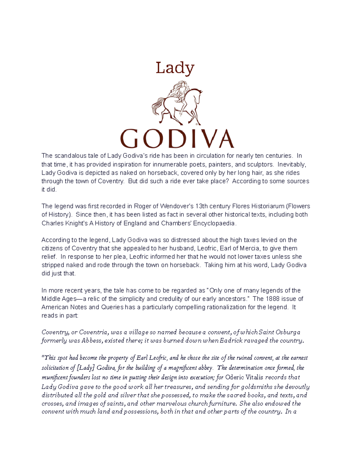 Lady Godiva Legend prose and poetry - Lady The scandalous tale of Lady ...