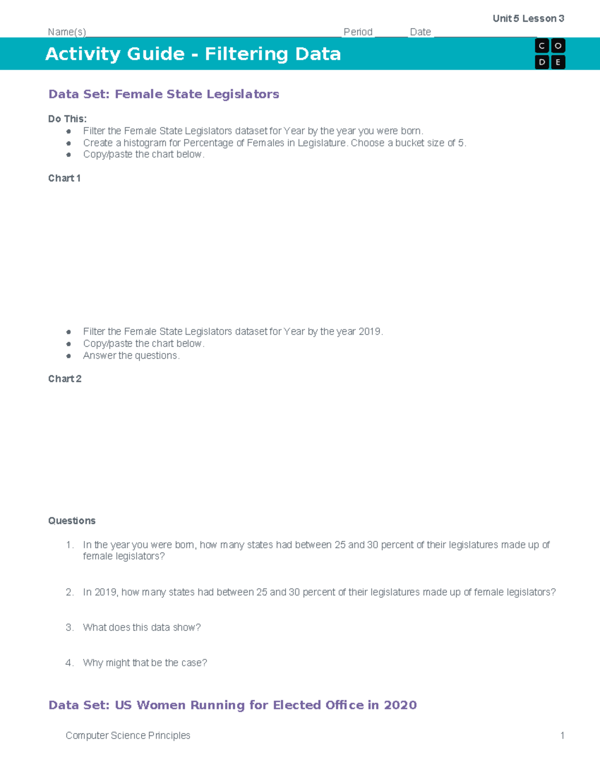 Activity Guide - Filtering Data - Unit 5 Lesson 3 - Unit 5 Lesson 3 ...