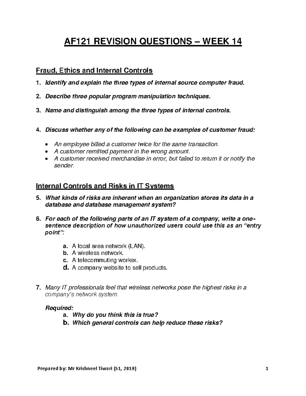 Textbook tutorial questions - for practice use - Prepared by: Mr ...