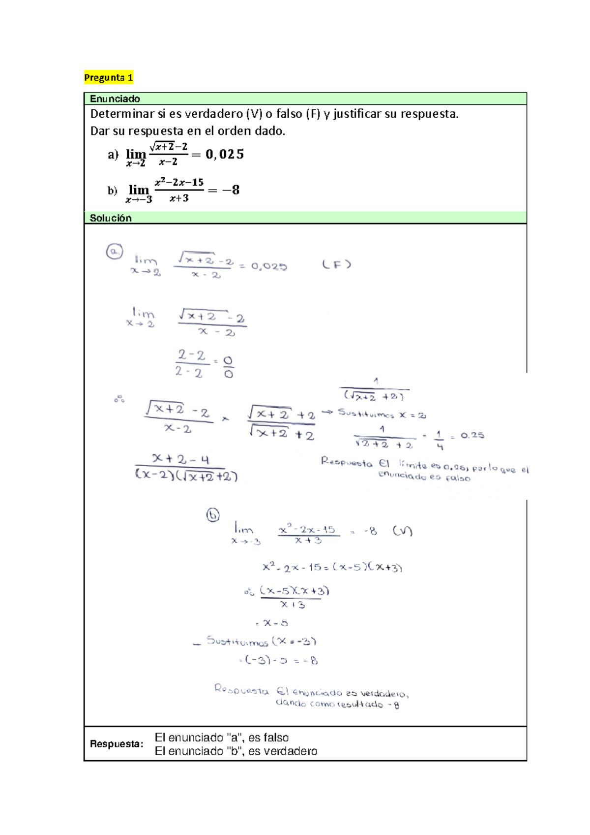 Formato de soluci n de desarrollo Virtual - Pregunta 1 Enunciado Determinar si es verdadero (V ...