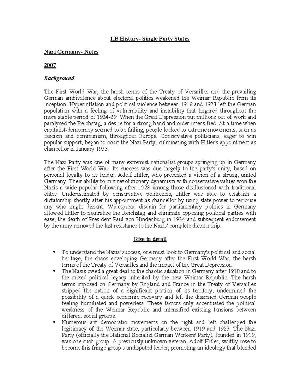 New notes on nazi germany - I History- Single Party States Nazi Germany ...