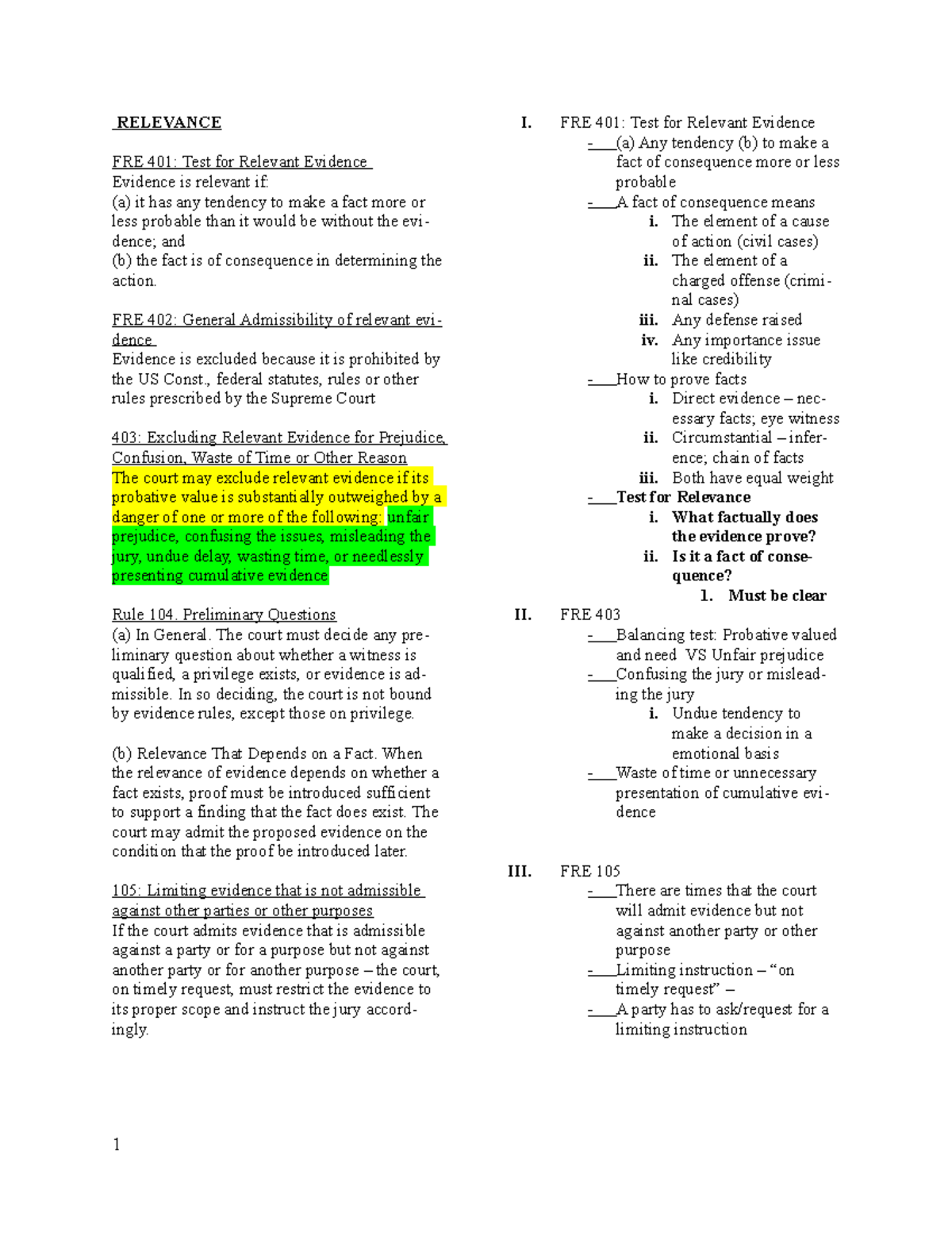 Evidence Outline (version 2)[38] (Auto Recovered) - RELEVANCE FRE 401 ...