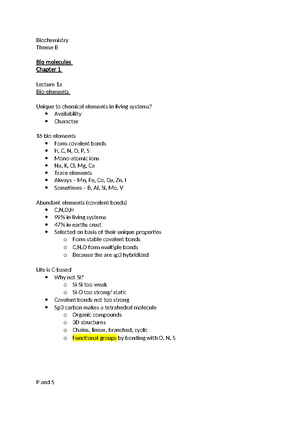 Tema A - Summary Biochemistry - Biochem 214 Theme A Key concepts Cells ...