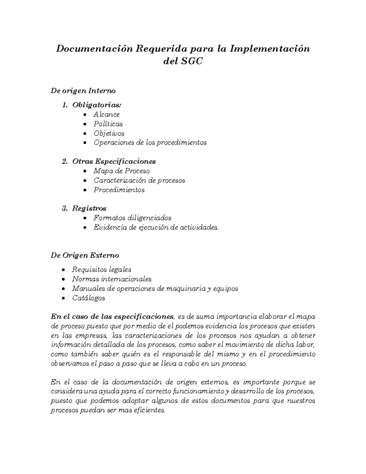 DOCUMENTACION PARA IMPLEMENTACION DE SGC EN LAS MEDIANAS Y PEQUEÑAS ...