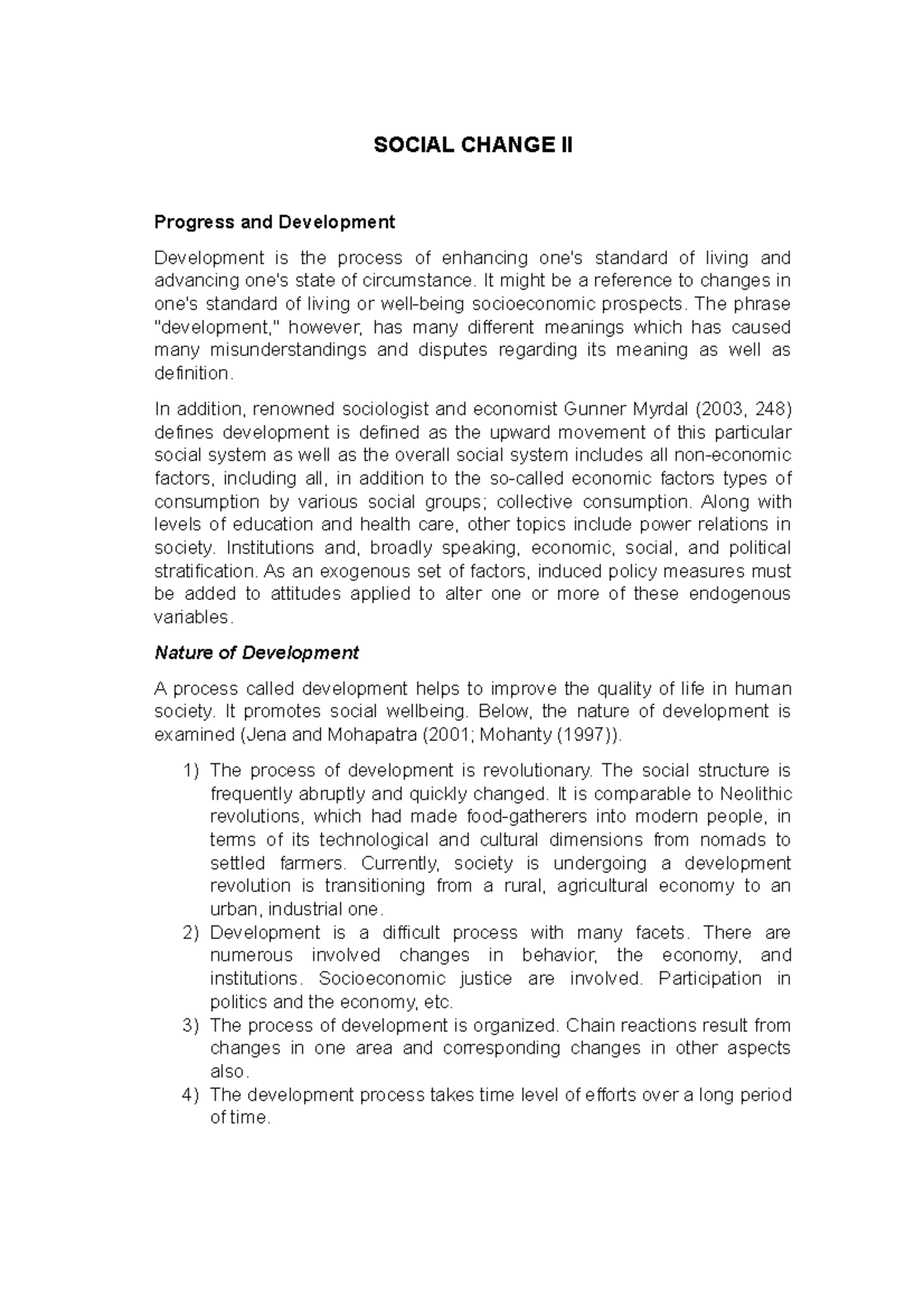 Social Change II - Explain about progres and development, nature of ...