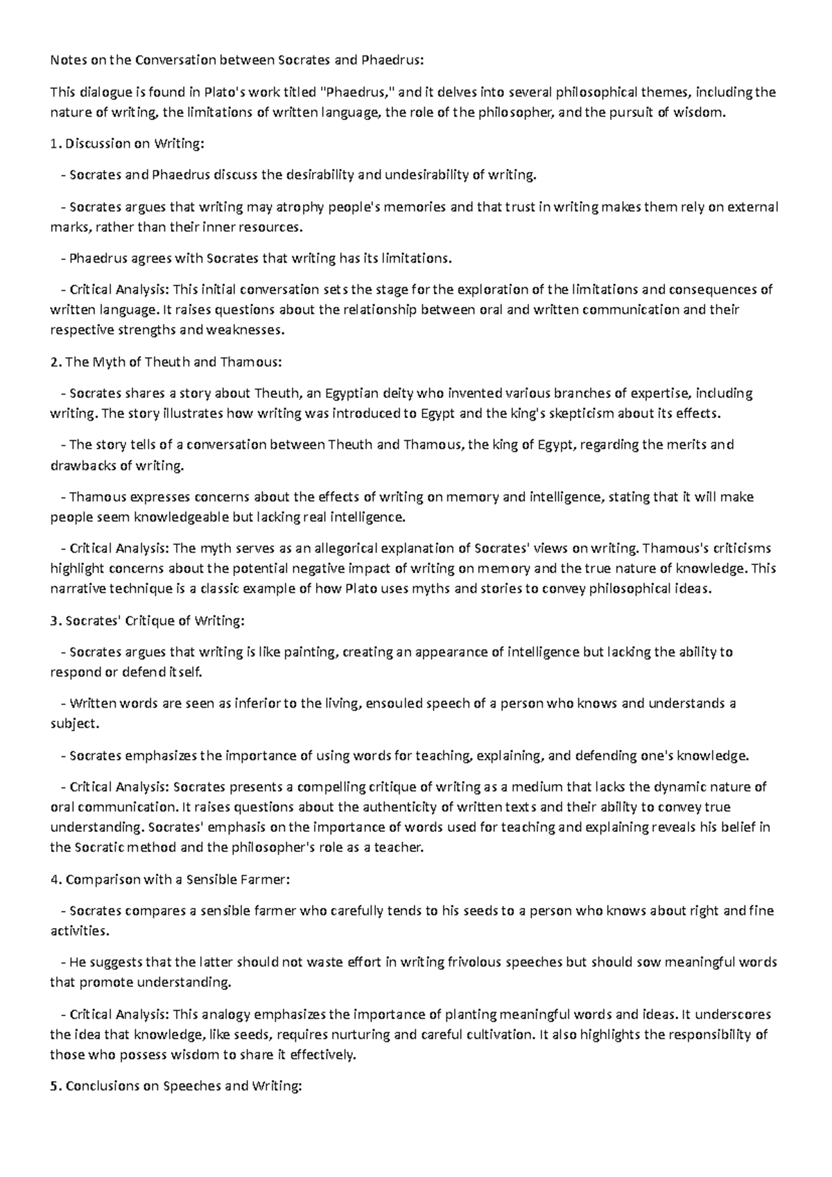 Notes on the Conversation between Socrates and Phaedrus - Discussion on ...