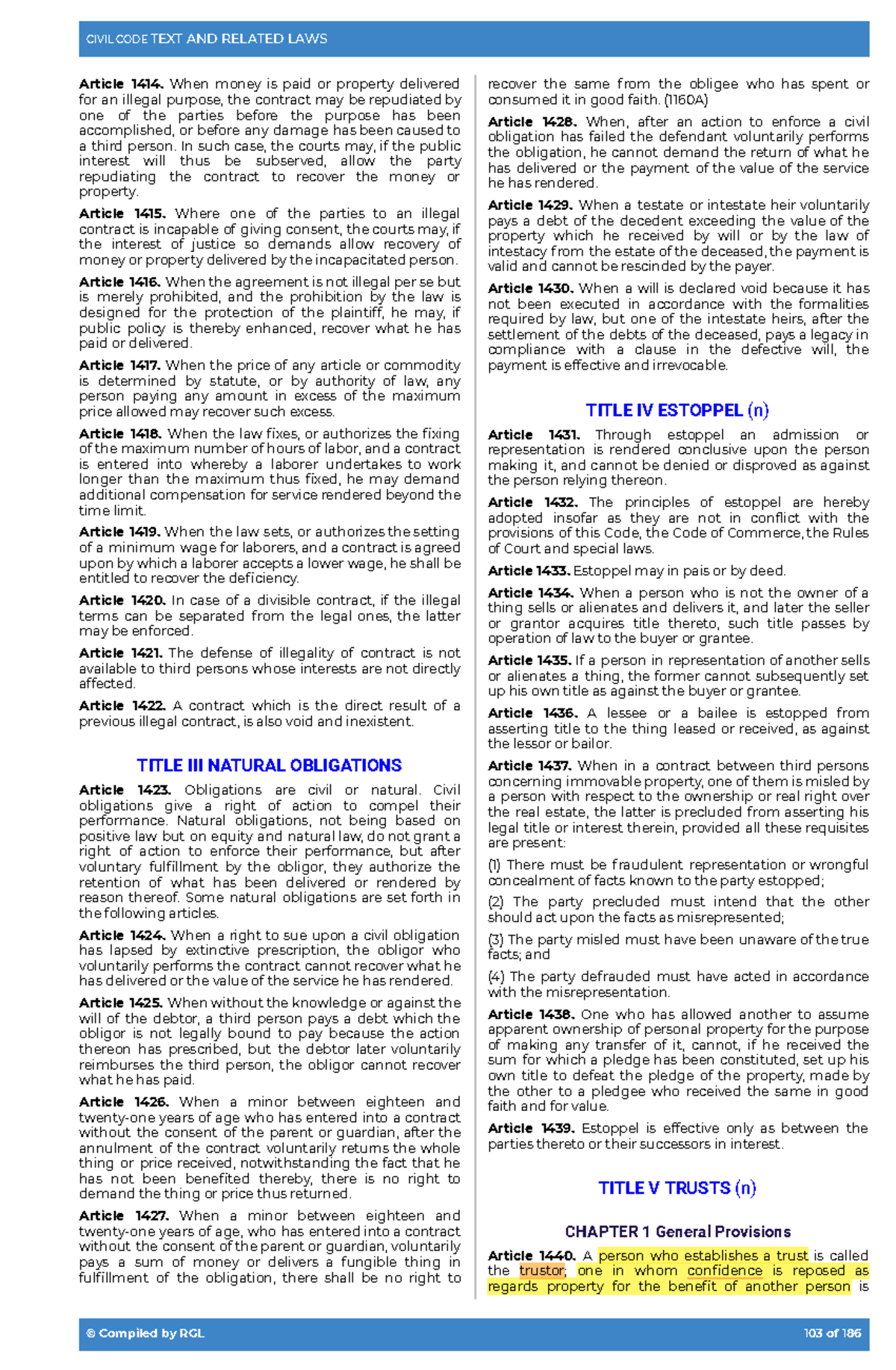 Trust Civil Code of the Philippines - CIVIL CODE TEXT AND RELATED LAWS ...