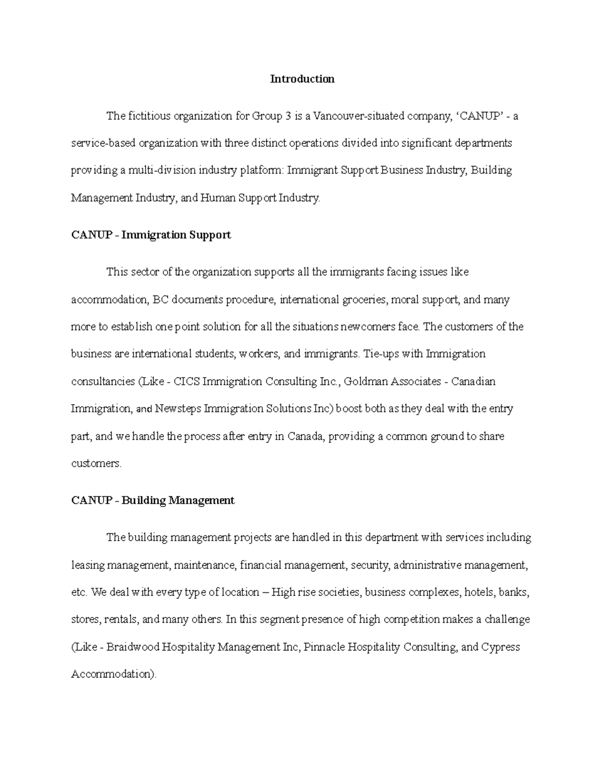Group Project Introduction Introduction The Fictitious Organization