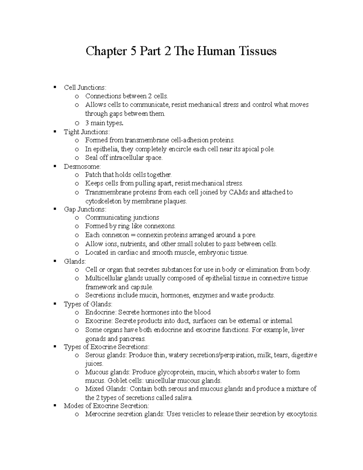 Chapter 5 Part 2 - Human Tissues Notes Part 2 - Chapter 5 Part 2 The ...