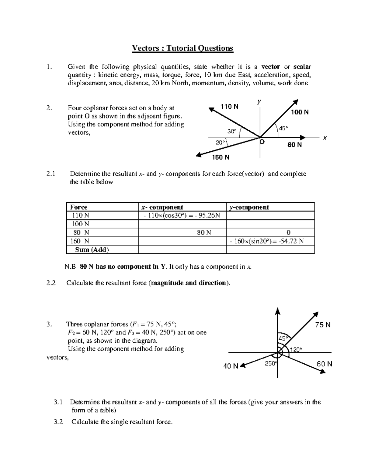 4. Tutorial 4 Vectors & Scalars - Vectors : Tutorial Questions Given ...