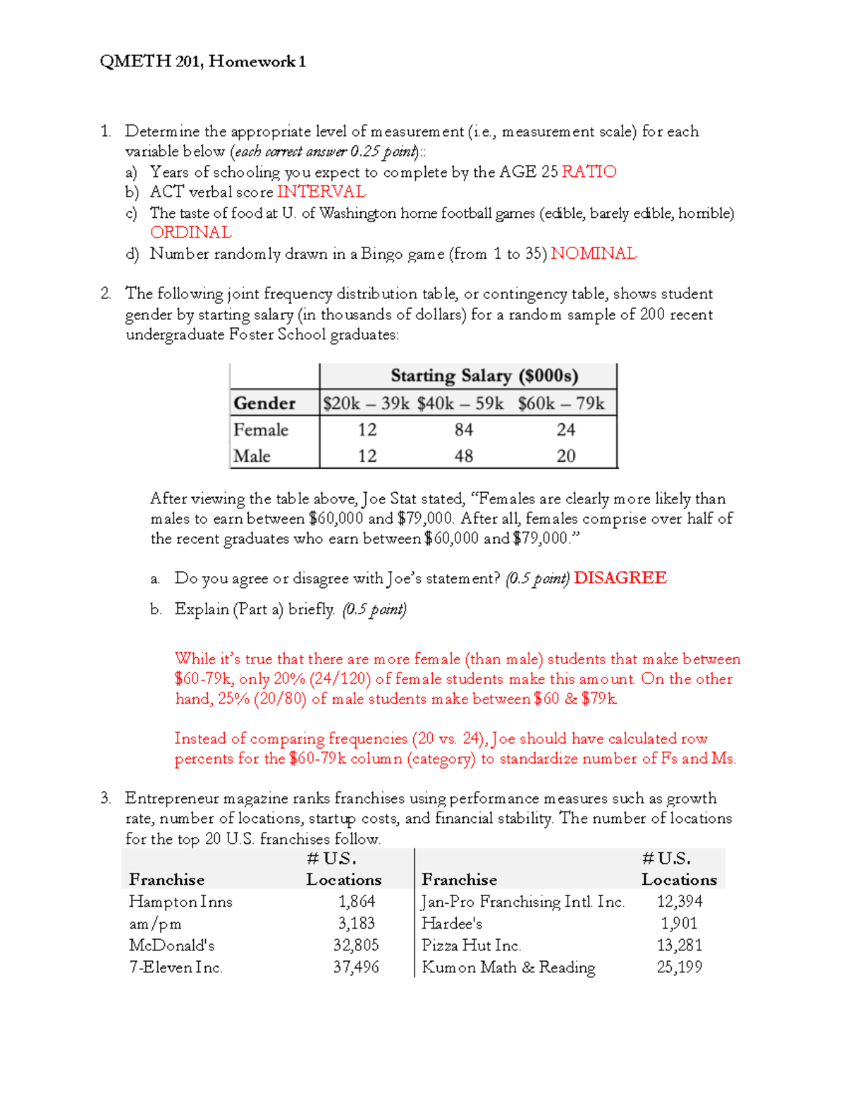 Homework 1 KEY-6 - 1. Determine the appropriate level of measurement (i ...