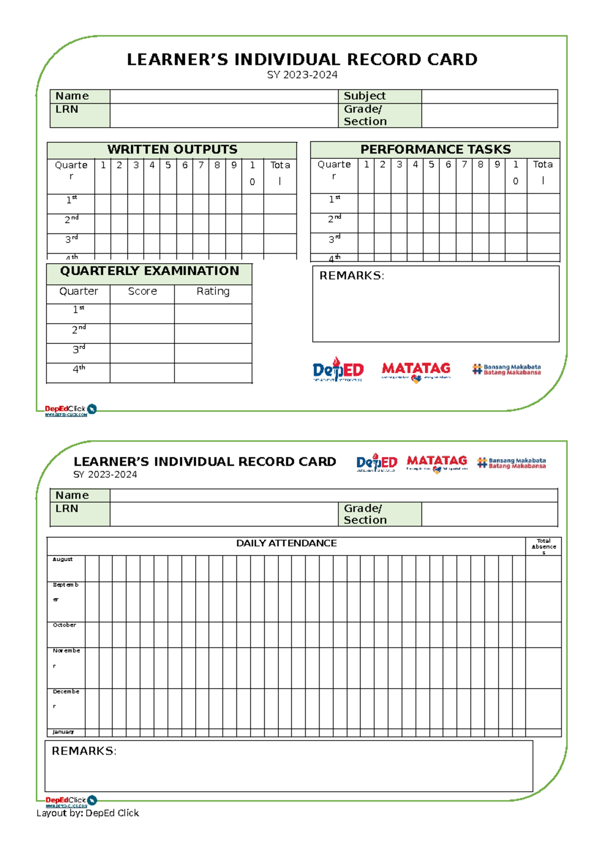 Share Learner'S Individual Record CARD - LEARNER’S INDIVIDUAL RECORD CARD SY 2023- Name Subject ...