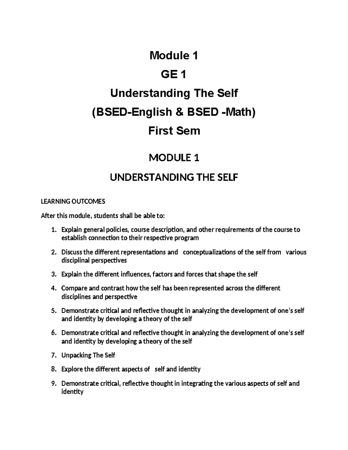 Lesson - Discuss the different representations and conceptualizations of the self from - Module ...