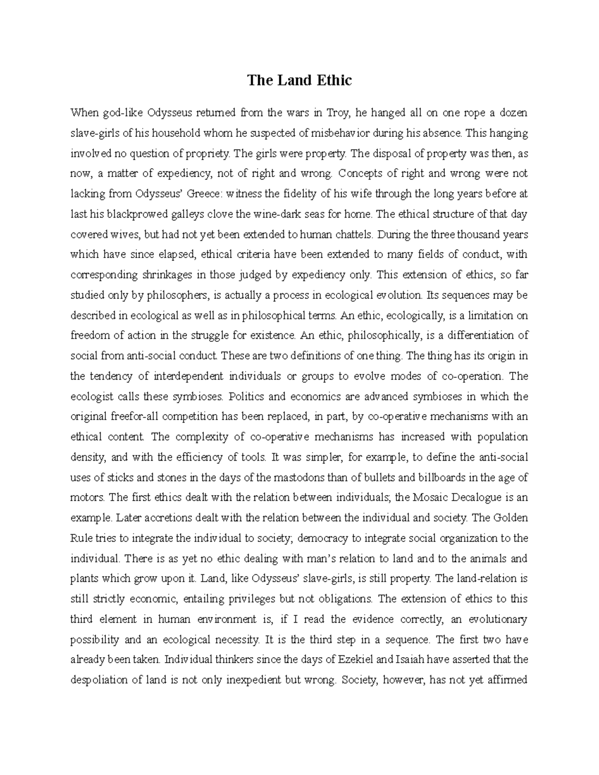 The Land Ethic - The Land Ethic When god-like Odysseus returned from ...