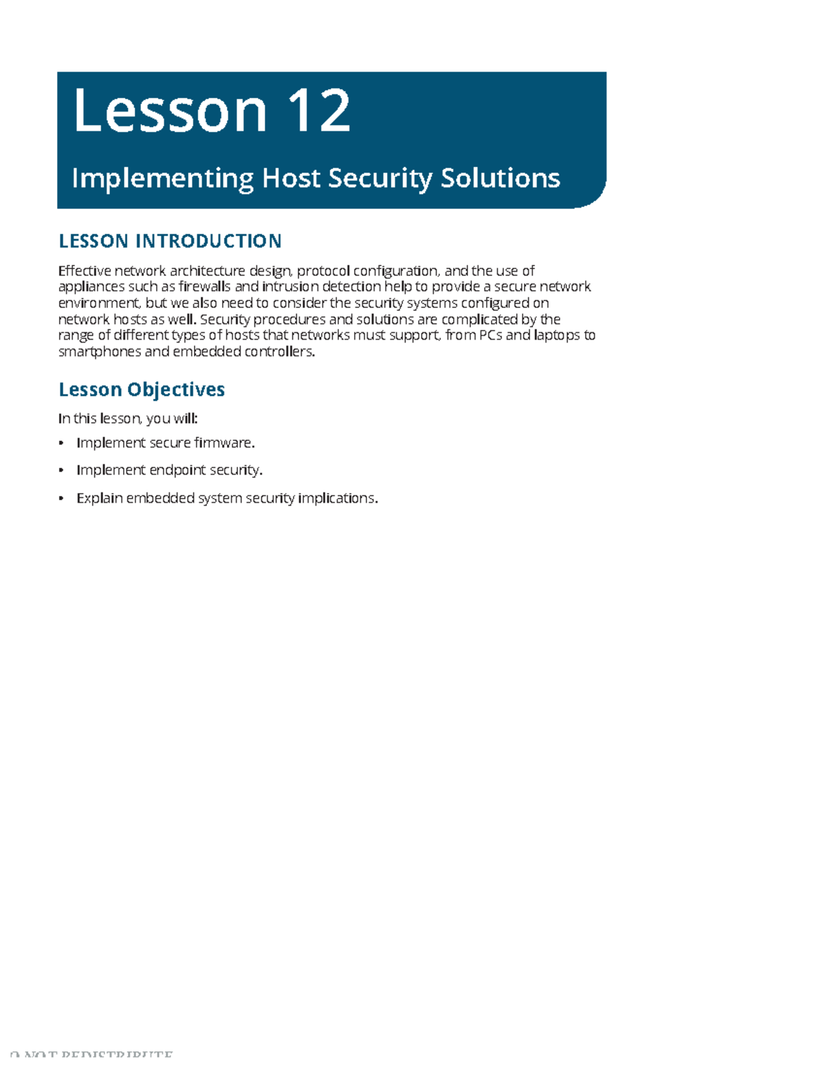 Ch12 - Chapter 12 Document - Lesson 12 Implementing Host Security Solutions LESSON INTRODUCTION ...