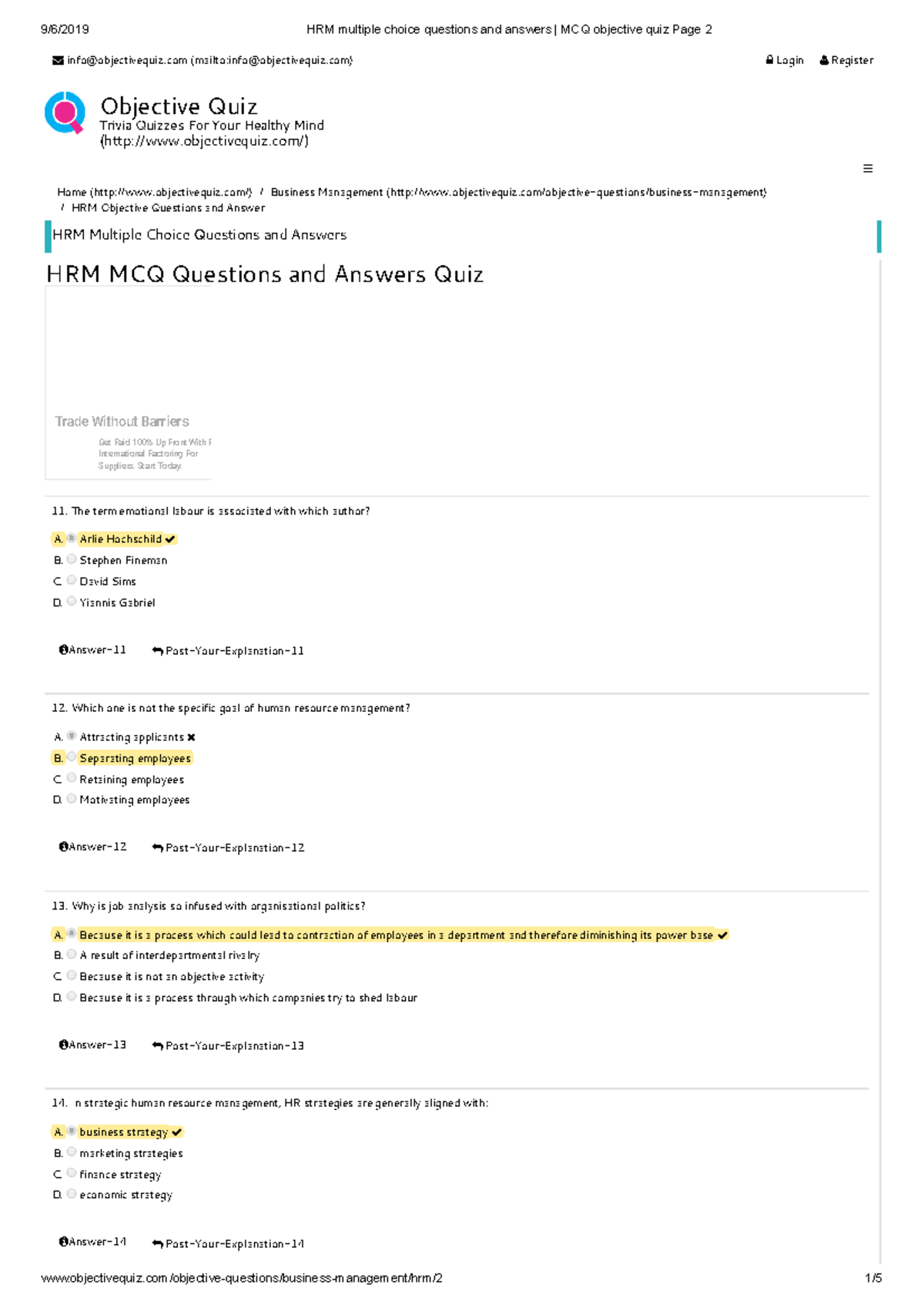 HRM MCQ objective quiz Page 2 - Warning: Popup annotation has a missing ...
