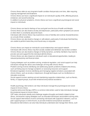 Understanding Chronic Illness Notes - Chronic illness refers to any ...