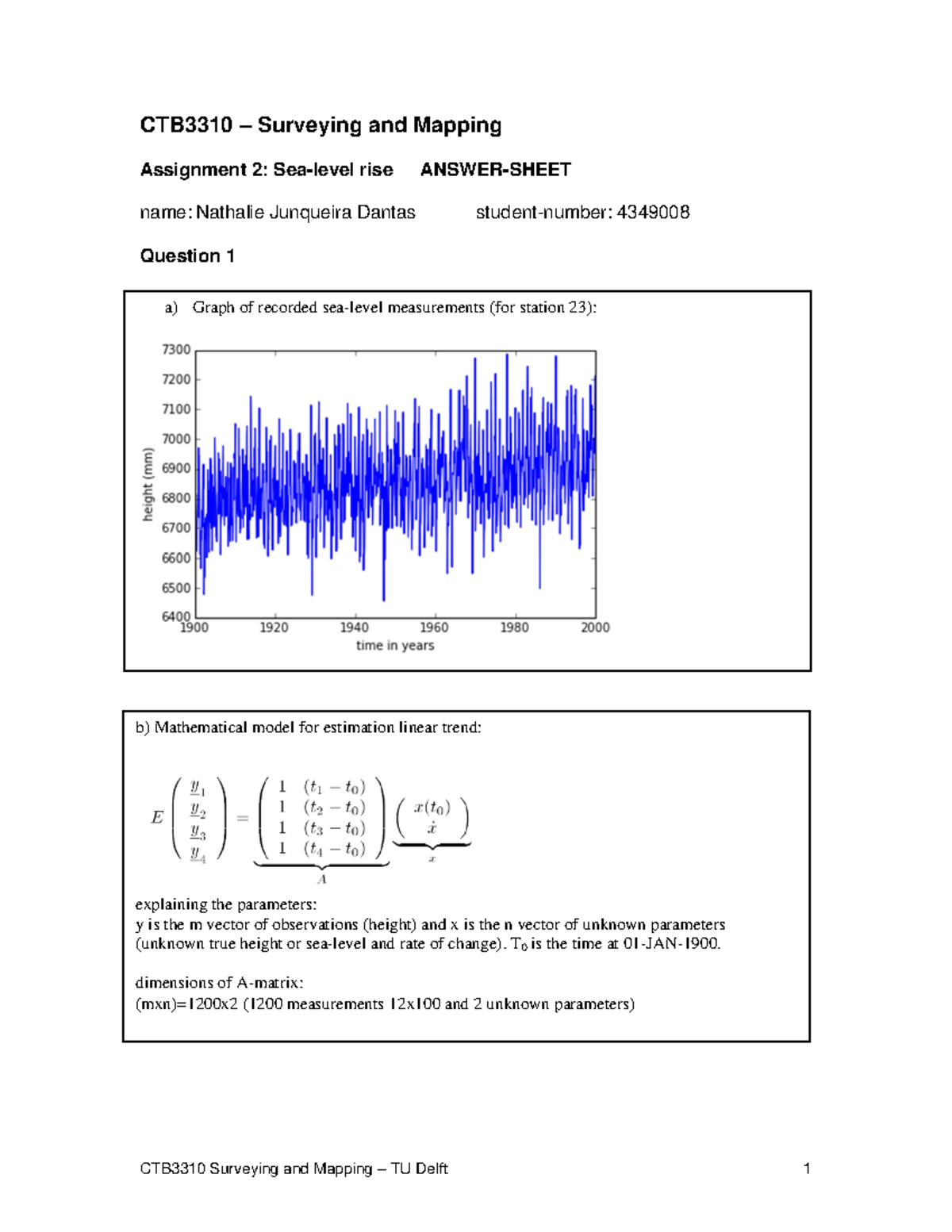 Practicum - Assignment 2: Sea-level rise - CTB3310 Surveying and Mapping – TU Delft 1 CTB3310 ...
