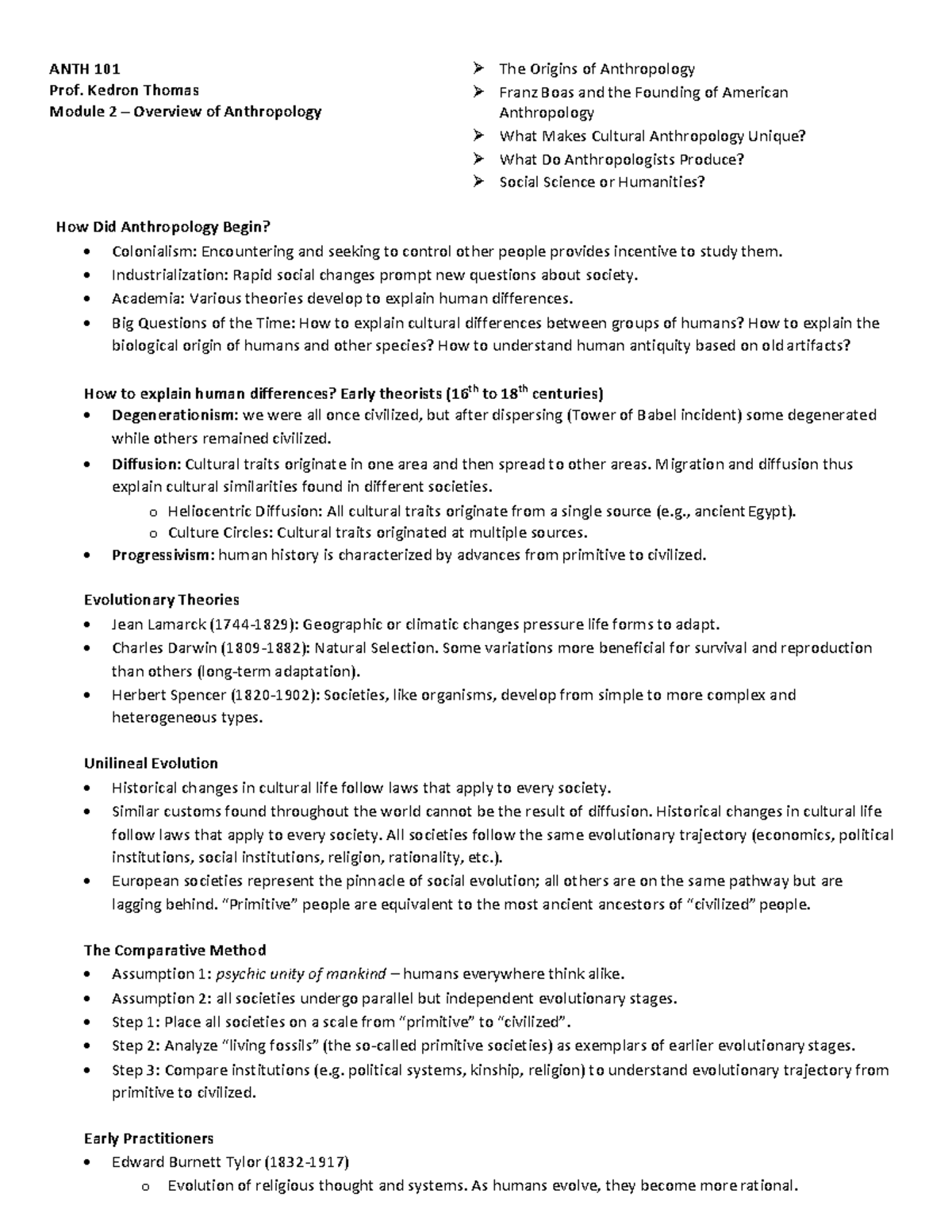 M02 Overview of Anthropology - ANTH 101 Prof. Kedron Thomas Module 2 ...